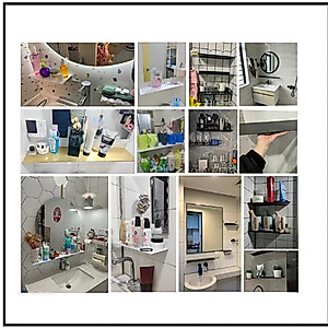 Pomojonbi Floating Wall Shelf Black for Kitchen Bathroom Storage Rack Mirror Metal Shower Corner Shelves Organizer Cabinet Home C