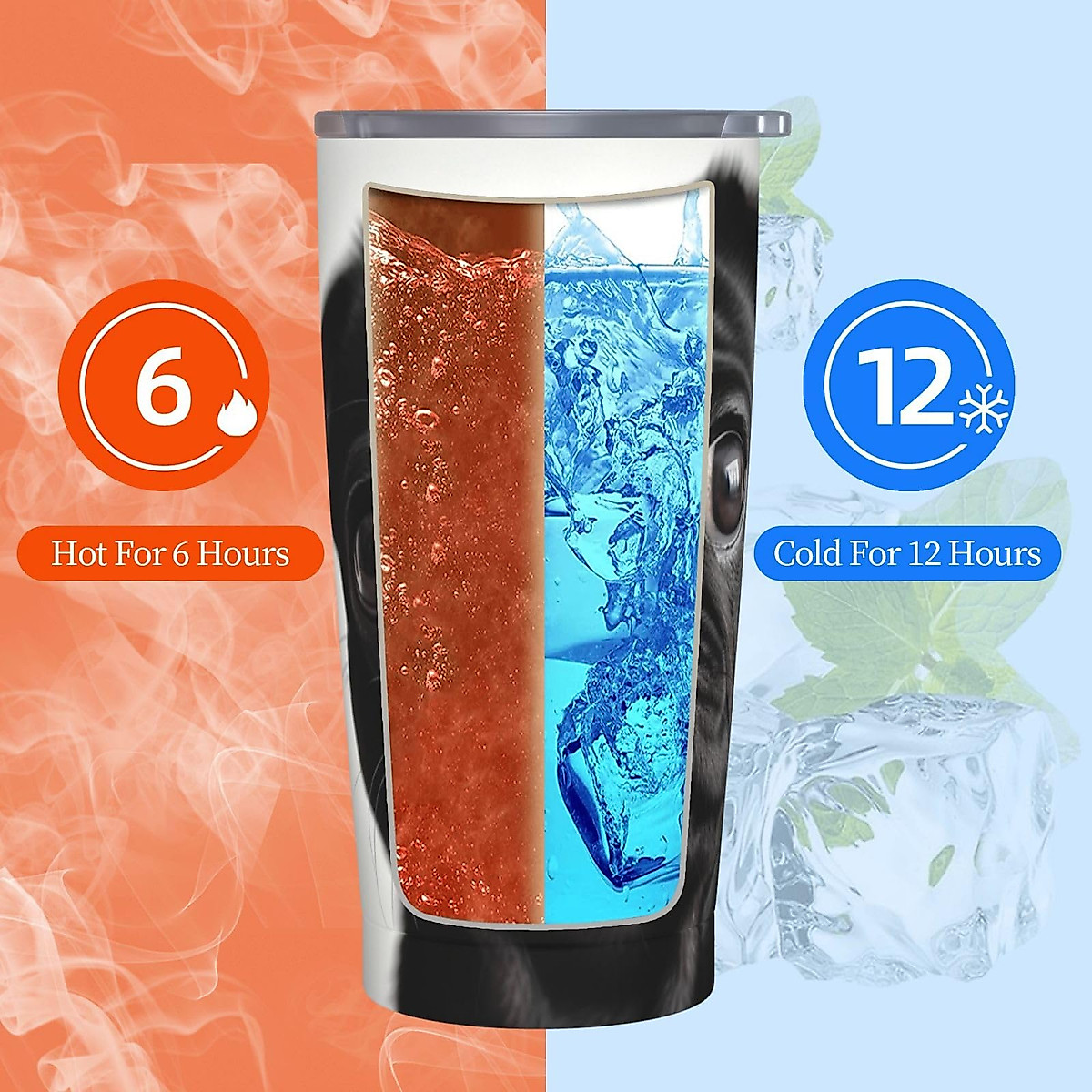 Cute Black Pug Dog print 20 oz Stainless Steel Tumbler With Lid And Straw Insulated Coffee Cup Portable Travel Mug For Cold And Hot Drinks