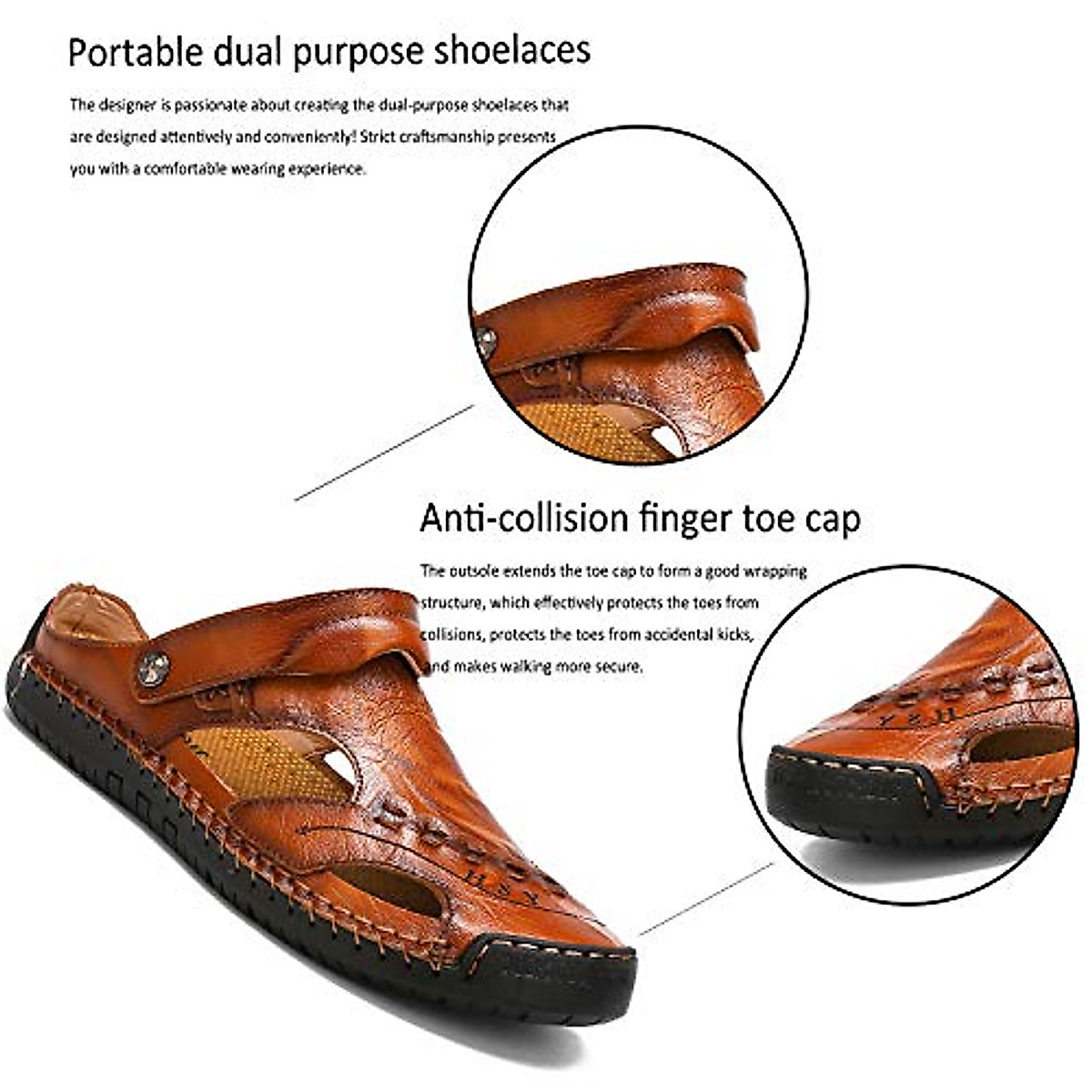 MIXSNOW Mens Leather Sandals Summer Casual Water Shoes Walking Outdoor Beach Travel Slippers （Yellow Brown 42）