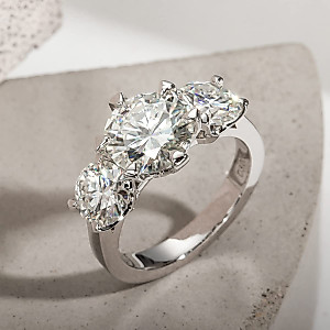 CannyCat 3 Stone Moissanite Ring for Women 5cttw 3 carat 9.5mm Certified Moissanite Diamond with Side 1 carat 6.5mm D color VVS Brilliant Platinum Plated Silver Anniversary Engagement Wide Band (7)