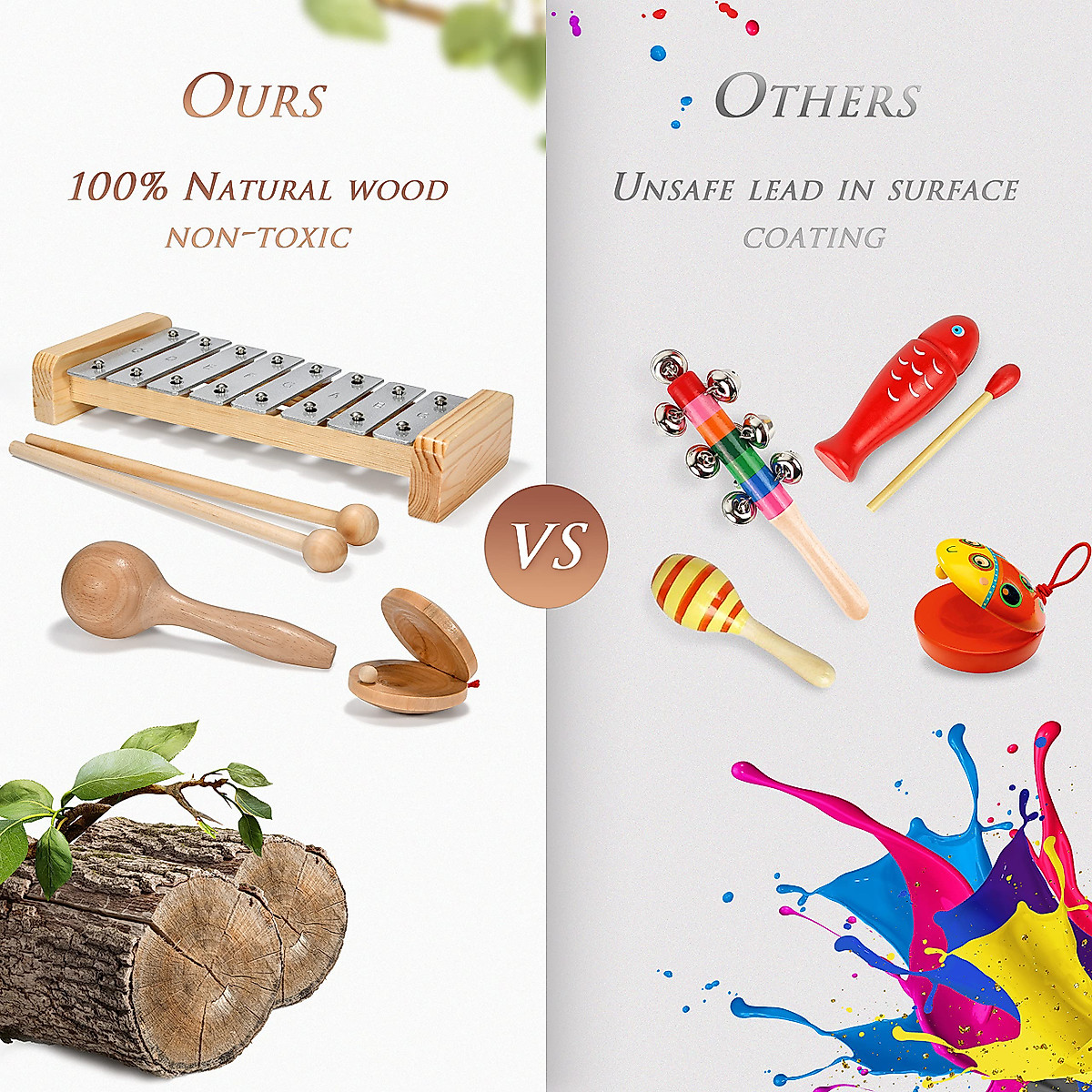 Toddler Musical Instrument Toys, Kids Wooden Percussion Music Instruments Set for Toddlers, Preschool Education Early Learning Baby Musical Toys for Boys and Girls