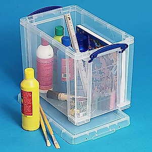 Really Useful Box 19 Liter Plastic Stackable Storage Container w/Snap Lid & Built-In Clip Lock Handles for Home & Office Organization, Clear (2 Pack)
