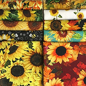 Mililanyo 10Pcs 25 x 25cm Sunflower Cotton Fabric Patchwork Printed Patterns Quilting Fabric Sewing Patchwork Precut Fabric for DIY Artcraft