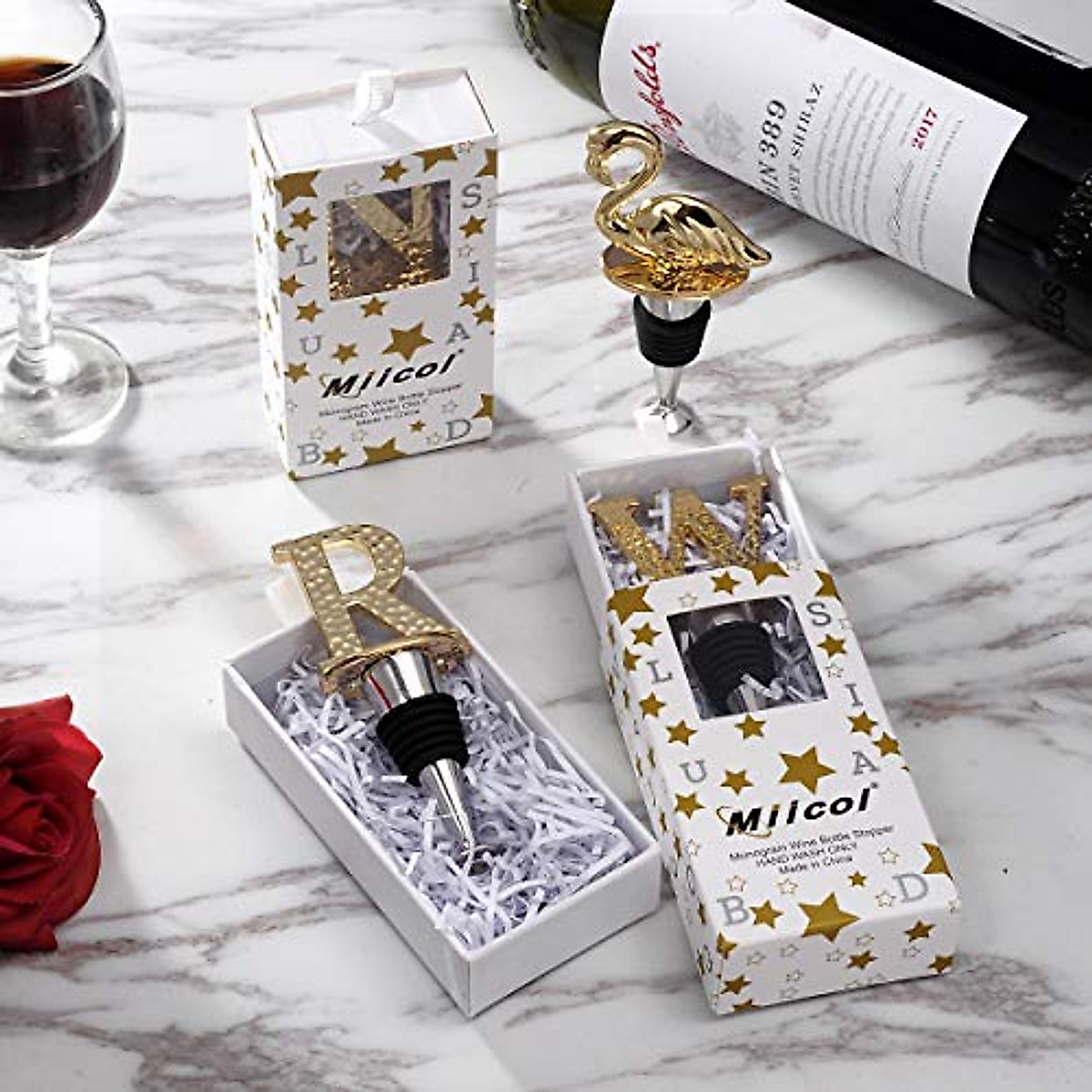 Miicol Initial Letter Wine Stopper, Monogram Hammered Metal, Perfect Wine Gift, Elegance Meets Utility, Wide Used in Kitchen Decor, Bar, Wedding Party, Gold Finish, Letter (A to Z) R