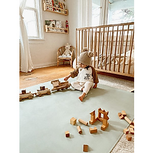 Uniklook Vegan Leather Mat Multipurpose Playmat Kids Infant Picnic Blanket - Waterproof Baby Splat mat for High Chair Sand Proof Beach Blanket Indoor Outdoor (Sage+Dawn Blue)