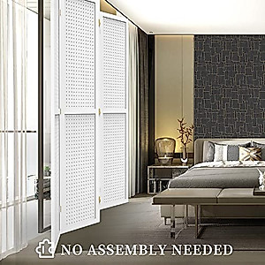 DURASPACE 4 Panel Room Divider 5.6 FT Pegboard Display Folding Wood Privacy Screen Pegboard Stand Organizer for Jewelry, Craft, Cloth, Art Display (White)