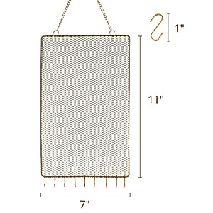 Heesch 2 Pack Earring Holder Wall Mounted Hanging Jewelry Organizer Display Decorative Metal Diamond Shape with Hooks for Necklaces Bracelets (Gold)