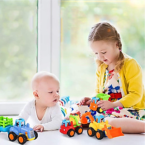 Yiosion Push and Go Friction Powered Cars Construction Vehicles Toy Set Tractor Bulldozer Mixer Truck Dumper for 1 2 3 Year Old Baby Toddlers Boys Gifts