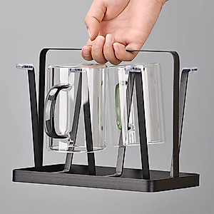 Alunsito Glass Cup Drying Rack, Nordic Style Wine Glass Drying Rack, Coffee Cup Holder, Water Bottle Organizer Metal Stand, Suitable for Home, Office, Kitchen, Black