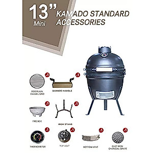 RJMOLU Outdoor BBQ Grill 13" Ceramic Egg Shaped Smoker Barbecue Stove Ceramic Barbecue for Picnic Garden Terrace Camping Travel