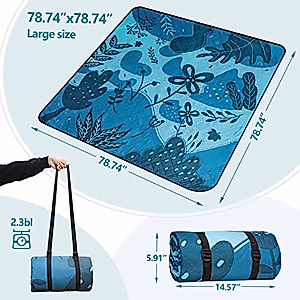 Homde Picnic Blanket 79"x79" Beach Blanket Waterproof Sandproof for Outdoor Beach Camping Hiking Travel Machine Washable Blue Garden