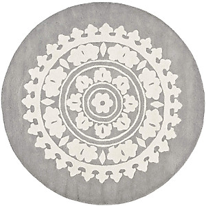 SAFAVIEH Soho Collection 4' Round Light Grey/Ivory SOH732K Handmade Premium Wool & Viscose Area Rug