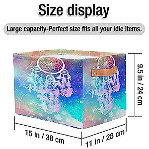 Pardick Large Collapsible Storage Bins ,Dreamcatcher Nebula Decorative Canvas Fabric Storage Boxes Organizer with Handles，Rectangular Baskets Bin for Home Shelves Closet Nursery Gifts