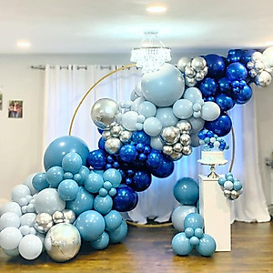 Felice Arts 161Pcs Boy's Birthday Blue Macaron Balloons Garland Kit Dark and Baby Blue Chrome White Balloons Arch Kit for Baby Shower Wedding Party Decoration