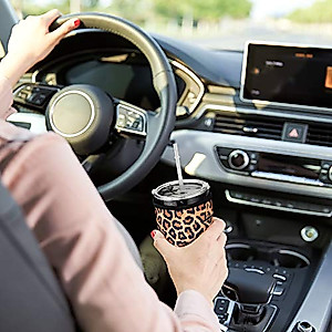 2 PCS Reusable Iced Coffee Sleeve for 24oz Cold Drinks Beverage,Insulated Neoprene Cup Holder with Handle for 30oz-32oz Tumbler Cup,Dunkin Donuts, Starbucks,McDonald's Coffee(Leopard)