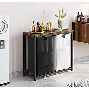 LIVEHOM Laundry Basket Double Laundry Hamper with Removable Bags, Fabric Handles, Large Top Shelf and Laundry Bag for Bathroom, Dorm, Laundry Room