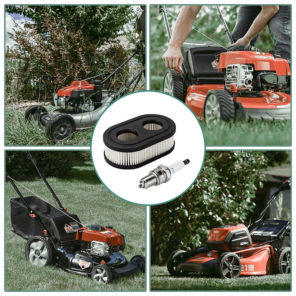 593260 Air Filter Spark Plug Compatible with Troy-Bilt TB110 TB115 TB200 TB230 TB330 TB370 Lawn Mower Air Filter798452 334404、Engines 500 500E 550E 500EX 550EX 625E 675 Series