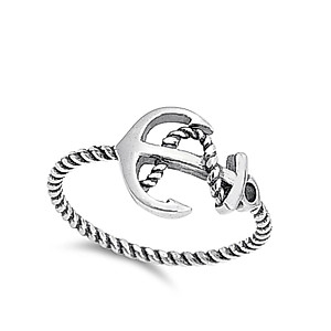 Women's Oxidized Anchor Rope Ring New .925 Sterling Silver Bali Band Size 7