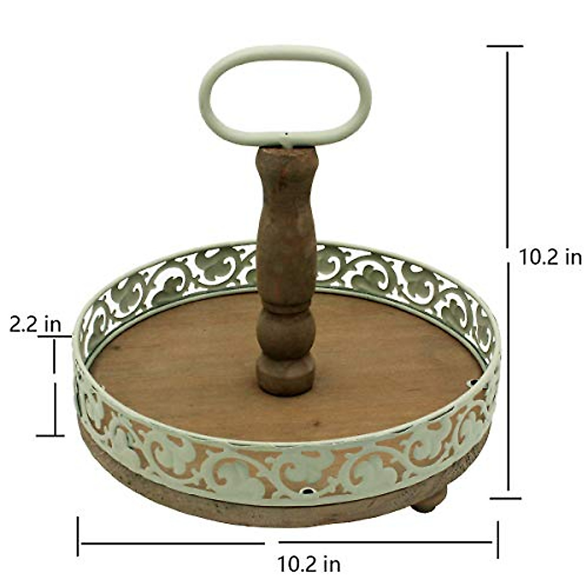 Funly mee Rustic Metal and Wood Single Tier Tray with Handle Farmhouse Decorative Tray(10.2W×10.2D×10.2H) in