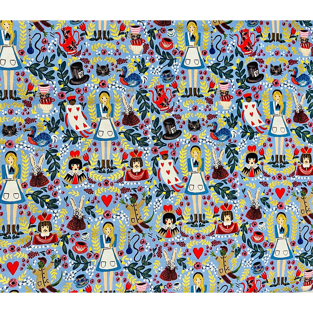 Wonderland - Rifle Paper Co - Periwinkle Metallic Fabric - Cotton+ Steel - Quilting Cotton Fabric - AB8013-002 1/2 Yard 44