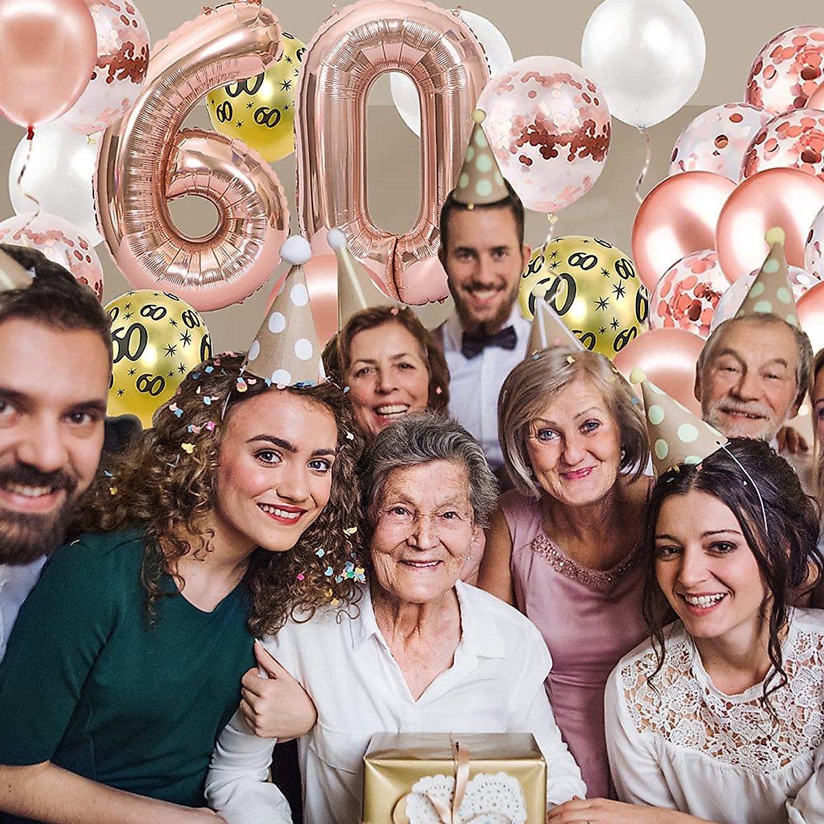 41Pcs 60th Rose Gold Birthday Decoration,Pink Birthday Decor,Rose Gold Balloons,Rose Gold Glittery Happy Birthday Banner for Women Birthday Party Supplies