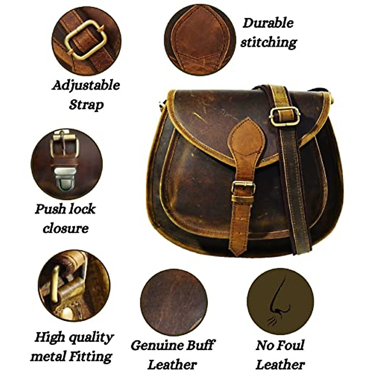 Satchel And Fable Handmade Women Leather Vintage Brown Cross Body Shoulder Bag (Small, Brown)