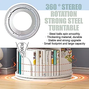 Rotating Bookshelf Tower, 4/5 Tier Circular Bookshelf for Kids&Adults, 18 in Wood 360° Floor Standing Book Storage Rack, Spinning Bookshelf Tower for Classroom Playroom Study Bedroom (White, 1-5)