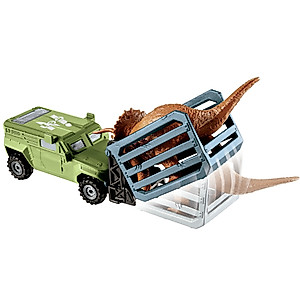 MATCHBOX JURASSIC WORLD DINO TRANSPORTERS TRICERA-TRACKER Vehicle and figure