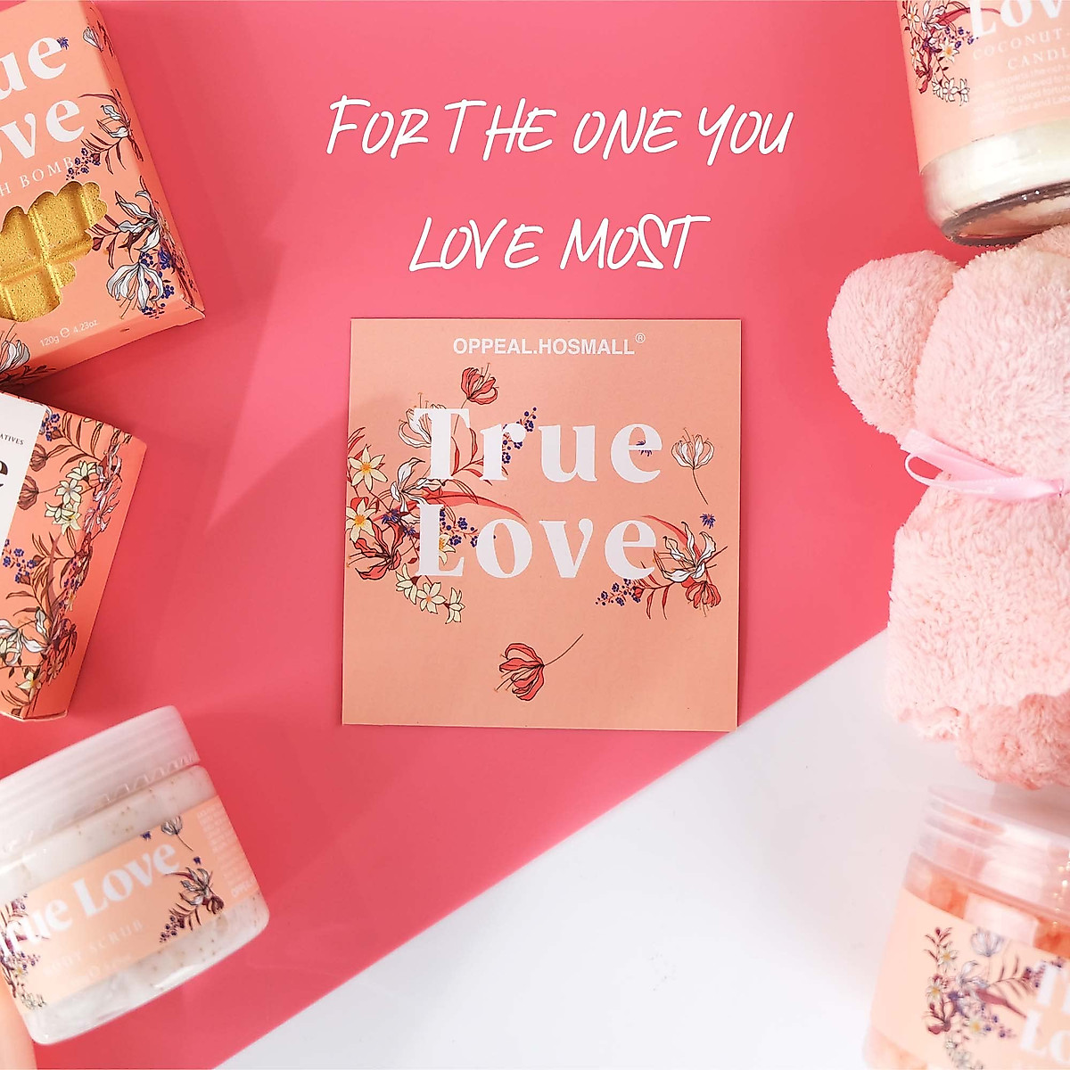 True Love Spa Gift Box for Women, Relaxing Birthday Gifts for Friends, Body Scrub, Bath Bomb, Scent Candle, etc. Best Pamper Gifts for Women, 7 Pcs Home Spa Set. Ideal for Mom & Sister.