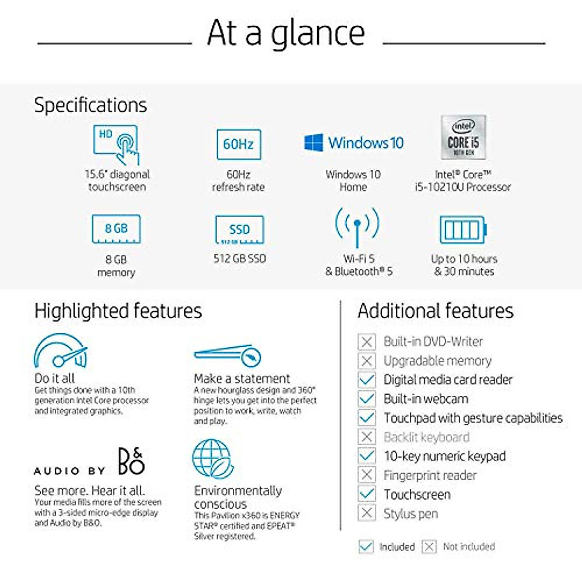 2020 HP Pavilion 15.6" 2-in-1 Convertible HD Touchscreen Laptop Intel Core i5-10210U 8GB DDR4 512GB M.2 SSD Windows 10