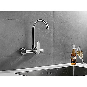 Kitchen Sink Faucet Brushed Nickel Wall Mount 360° Swivel Single Handle Restaurant Utility Sink Faucet in Wall Faucet Kitchen Bar Laundry Faucet Commercial