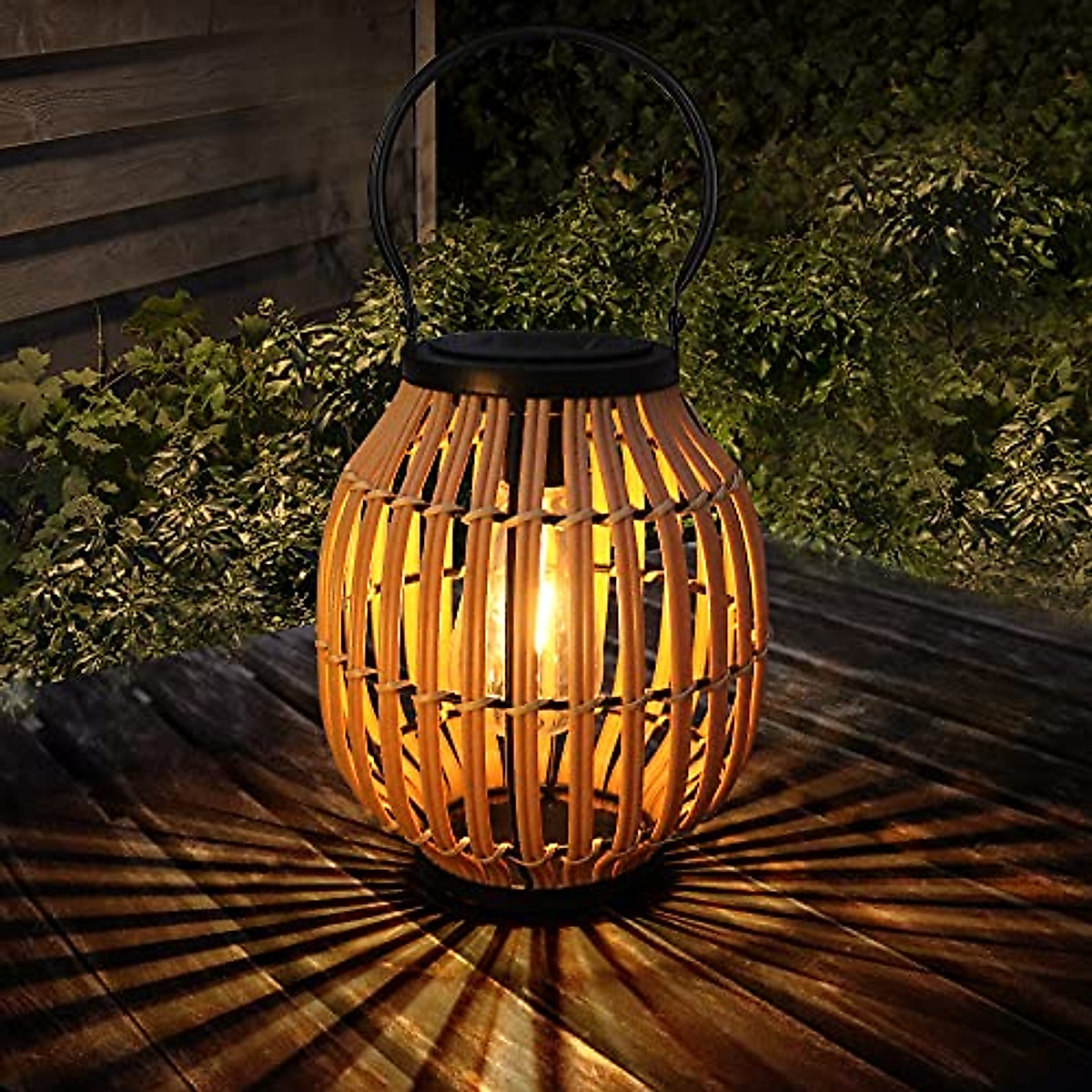 Outdoor Solar Lantern Lights Hanging Large Rattan Garden Lantern Waterproof- Rustic Table Lamp with Edison Bulb Women Gift Decoration for Garden Patio Boho Wedding