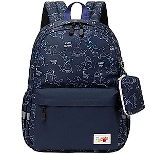 mygreen 14 Inch Backpack for Boys Girls, Kids Backpacks for Preschool, Kindergarten, Elementary with Adjustable Padded Straps Shark Blue