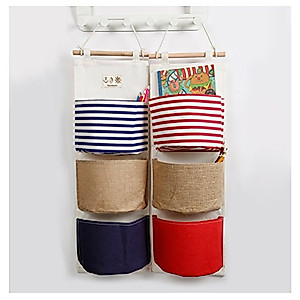OPOO Fabric Wall Door Closet Hanging Storage Bag Small Cotton Hanging Pocket Door Hanging Organizer 3 Pockets