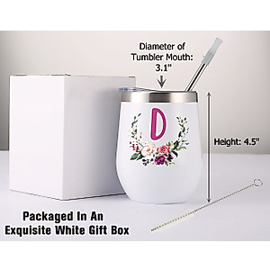 PFL Women Birthday Christmas Gifts-Wedding Gifts for Maid of Honor from Bride-Bridal Shower Present for Bridesmaid Best Friend Sister-Bachelorette Present-12oz Monogrammed Tumbler-Initial Letter D