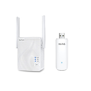 BrosTrend WiFi Extender AC1200 WiFi Booster and Signal Amplifier and BrosTrend WiFi 6 AX1800Mbps USB WiFi Adapter Dual Band WiFi Dongle 5GHz 1201Mbps + 2.4GHz 574Mbps USB-3.0 Wireless Adapter
