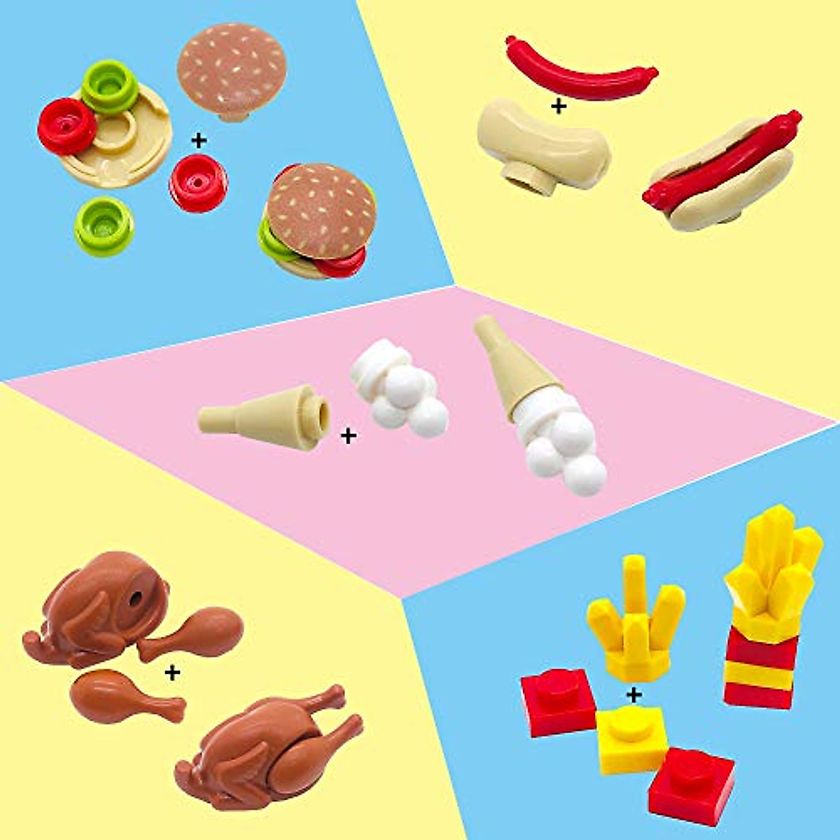 Building Blocks City Food Accessories Set Hamburger French Fries Pizze Chicken Hot Dog Cherry Toys Parts Compatible Major Brand, 79pieces