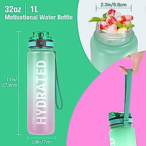 Sahara Sailor Water Bottles, 32oz Motivational Sports Water Bottle with Time Marker - Times to Drink - Tritan, BPA Free, Wide Mouth Leakproof, Fast Flow Technology with Clean Brush (1 Pack)