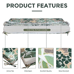 Magpie Fabrics Patio Bench Loveseat Cushion Covers (Replacement Cover only, No Insert!), Waterproof Fade Resistant Swing Cushion Slipcover with Ties(48x18x3 Inch, Green Floral)