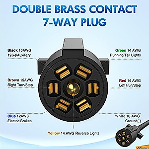 Nilight - 50050R 7-Way Trailer Plug Socket Extension Cable 3FT Long 10-14 AWG Double-Prong Copper Terminals/Wires for 7-Blade Trailer Wiring Connector Cord, 2 Years Warranty