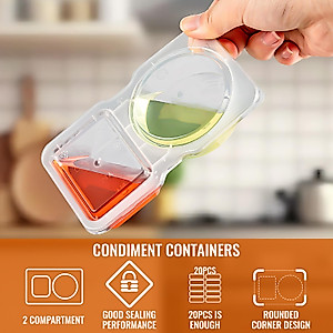 ZMLTLMG 20Pcs Double Compartment Condiment Container, Disposable Snack Containers with Lids, Compartment Transparent Snack Containers for to-go Sauce, Sampling, Travel Snack