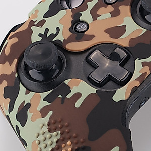 9CDeer Studded Protective Customize Transfer Printing Silicone Cover Skin Sleeve Case + 8 Thumb Grips Analog Caps for Xbox One/S/X Controller Brown Camouflage Compatible with Official Stereo Headset