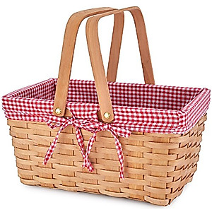 Picnic Basket Natural Woven Woodchip with Double Folding Handles | Easter Basket | Storage of Plastic Easter Eggs and Easter Candy | Organizer Blanket Storage | Bath Toy and Kids Toy Storage