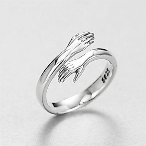 4 Pieces Hugging Hands Rings Gold Silver Hands Embrace Open Rings Adjustable Couple Hug Rings Romantic Lover Wedding Ring Jewelry Gifts-Silver