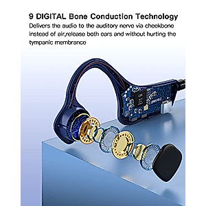 9 DIGITAL Bone Conduction Headphones Bluetooth, Wireless Open Ear Headphones Waterproof with Mic, Sweatproof Earphones, Sport Headset for Running Cycling, Gym, Biking, Workouts, Hiking & Climbing