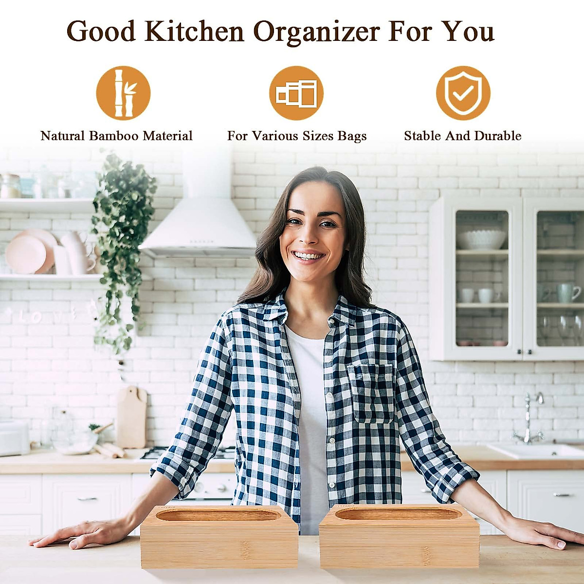 Ackitry Ziplock Bag Storage Organizer for Kitchen Drawer, 5 Pc Bamboo Premium Food Storage Bag Organizer Holders and Dispenser Compatible with Gallon, Quart, Sandwich, Snack, Candy Variety Size Bags