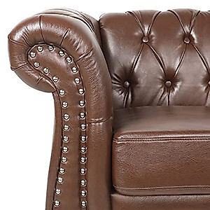 wirrytor Chesterfield Classic Sofa, Modern Leather 3 Seater Sofa, Upholstered Tufted Back Settee Couch with Rolled Arms Nailhead Trim for Living Room Bedroom(Dark Brown)