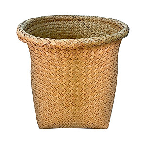 Natural Seagrass Woven Trash Can – 23L (6 Gal) Wicker Waste Basket for Bathroom, Living Room, Office Durable and Compact Design, Small Round Wastebasket Garbage Bin for Organizing and Home Decor
