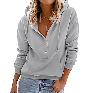 Shaeueak Women Hoodies Lightweight V Neck Sweatshirts Long Sleeve Shirts Loose Fit Sweaters Size Medium Grey