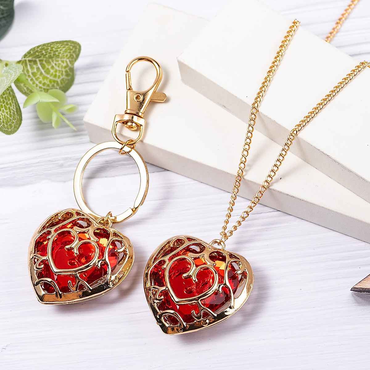 Winssigma Cosplay Necklace and Keychain Jewelry Set for Men and Women, Vintage Pendant Necklace for Fans(Ruby Heart)